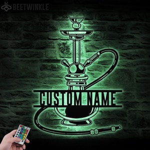 Custom Shisha Hookah Metal Wall Art LED Light Personalized Smoke Shop ...