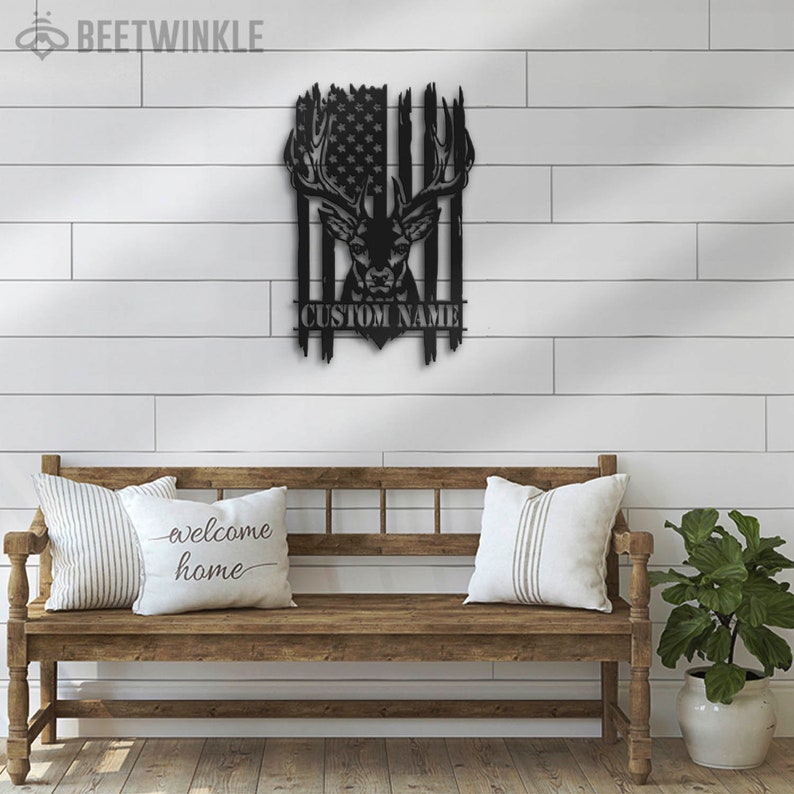 Custom US Patriotic Deer Hunting Metal Wall Art LED Light Personalized ...
