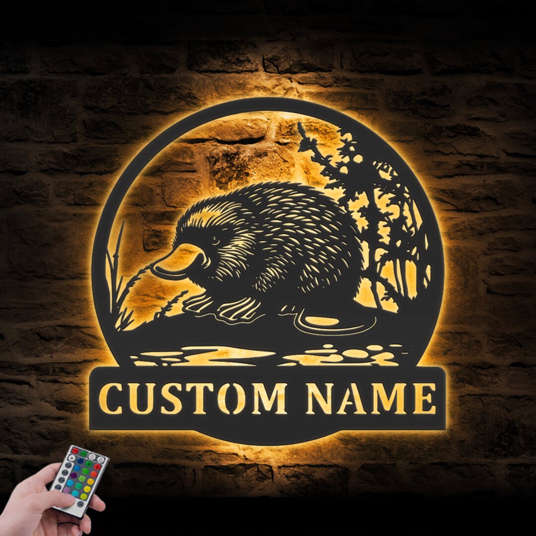 Custom Platypus Metal Wall Art LED Light Personalized Animal Lover Name ...