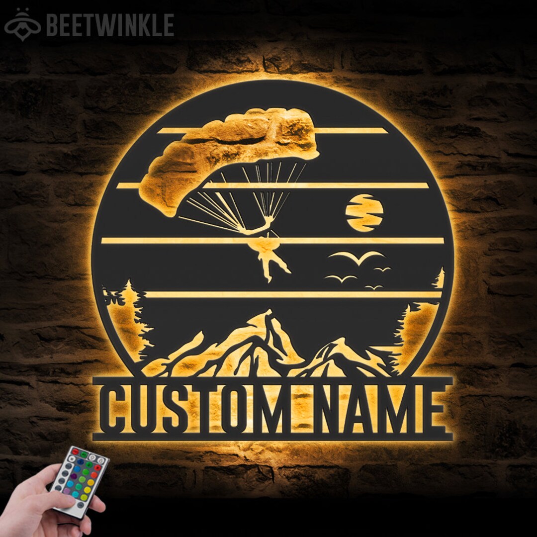 Custom Skydiving Metal Wall Art With LED Light Personalized Parachute ...