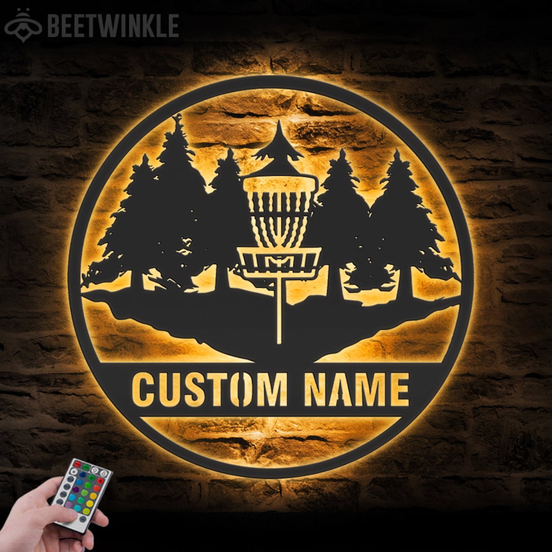 Custom Disc Golf Player Metal Wall Art LED Light Personalized Disc ...