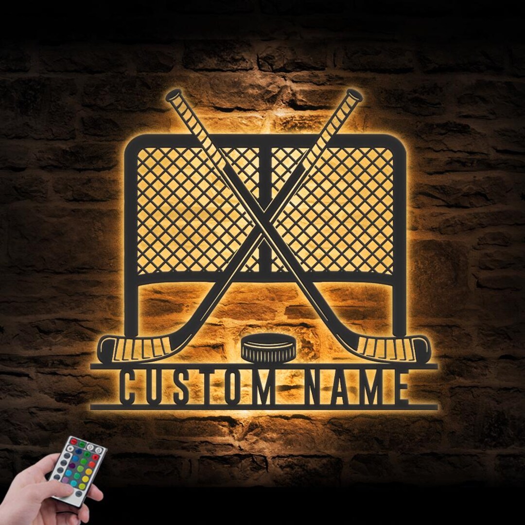 Custom Ice Hockey Metal Wall Art LED Light Personalized Goaltender Name ...