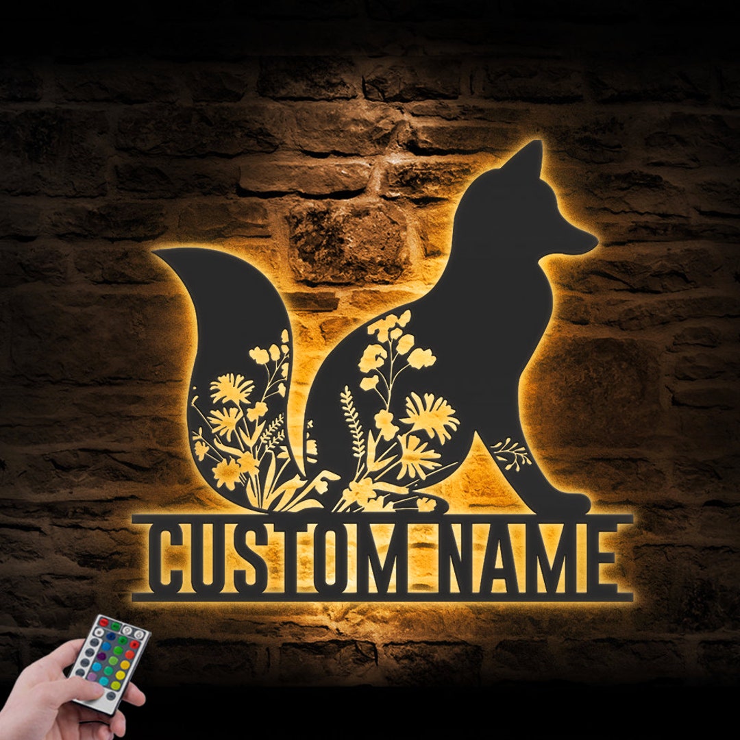 Custom Wildflower Fox Metal Wall Art LED Light Personalized Wild Flower ...