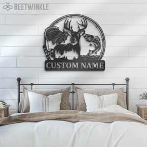 Custom Deer Turkey and Bass Fishing Metal Wall Art LED Light ...