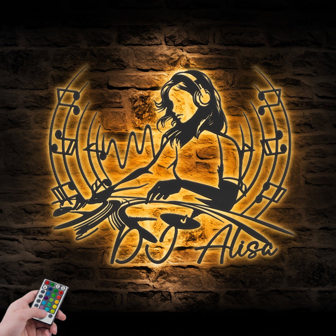 Custom DJ Disc Jockey Music Metal Wall Art With Led Lights Personalized ...