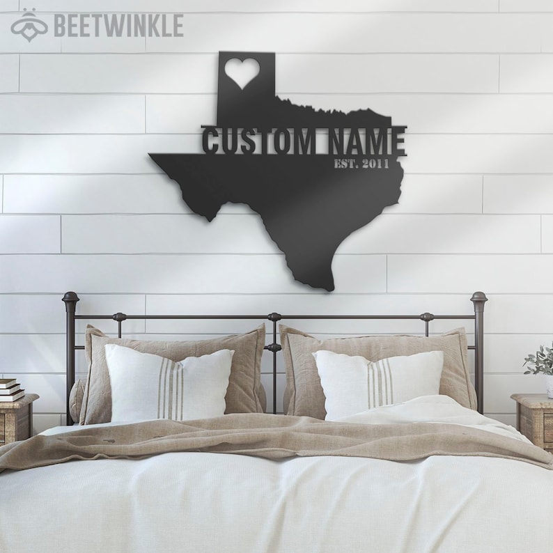 Custom Texas Map Metal Wall Art LED Light Personalized Texas State Name ...