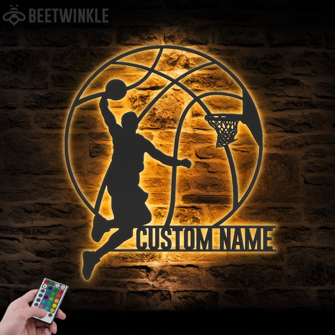 Custom Man Basketball Metal Wall Art LED Light Personalized Player ...