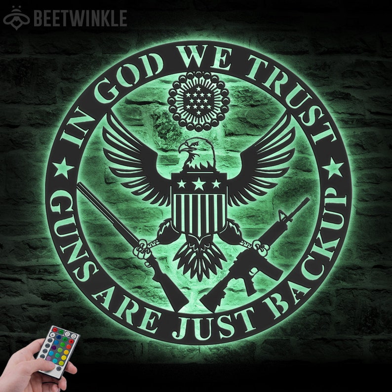 We the People in God We Trust Metal Wall Art Led Light US 2nd Amendment ...