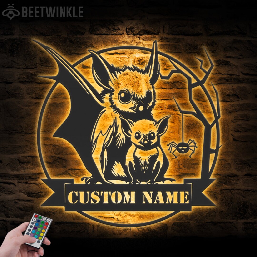 Custom Mom Chil Bat Metal Wall Art With LED Light Personalized ...