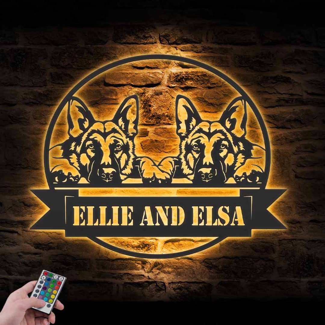 Custom GSD German Shepherd Metal Wall Art LED Light Personalized Dog ...