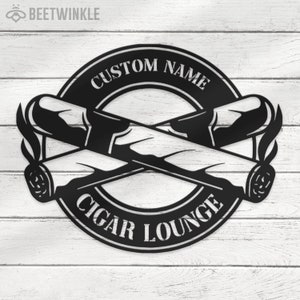 Custom Cigar Lounge Metal Wall Art LED Light Personalized Smoking Cigar ...