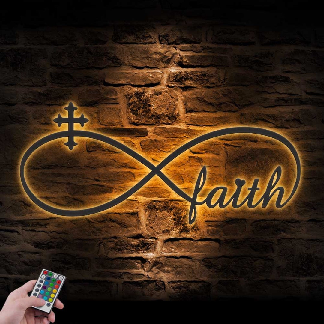 Faith Infinity Loop Knot With Cross Metal Wall Art LED Light Christ ...