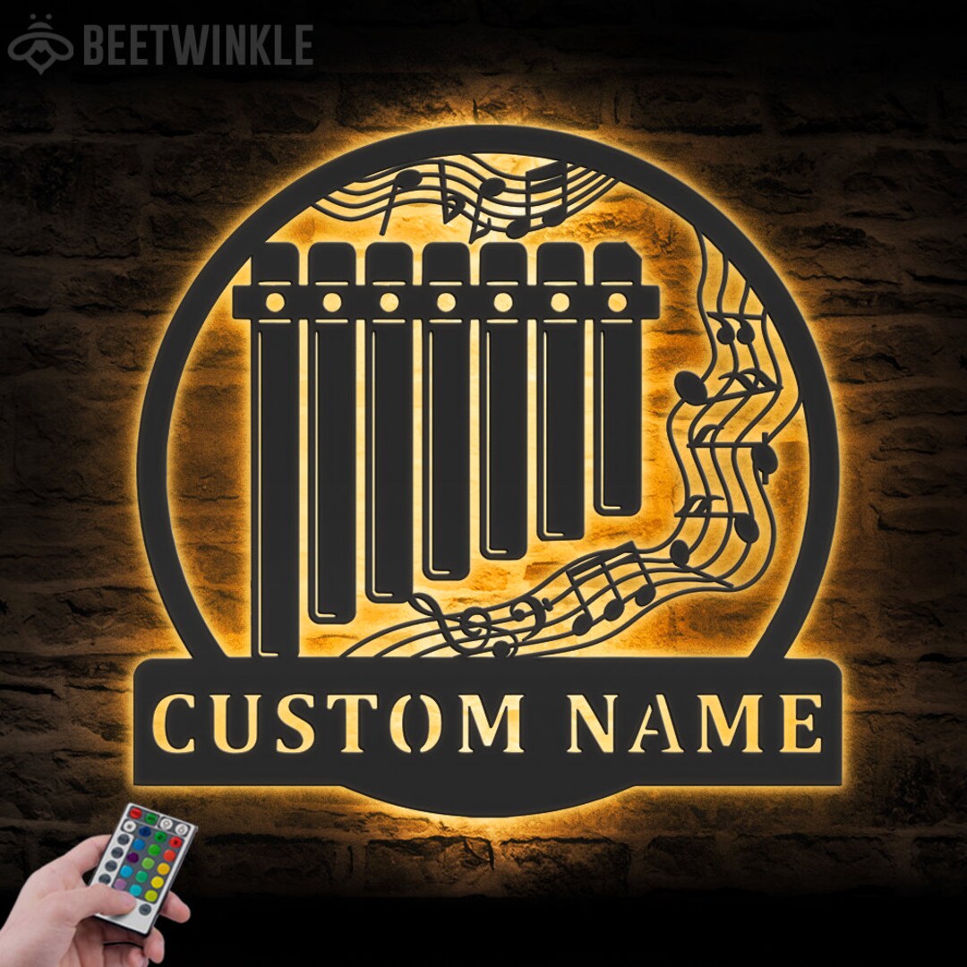 Custom Panpipe Musical Instrument Metal Wall Art LED Light Personalized ...