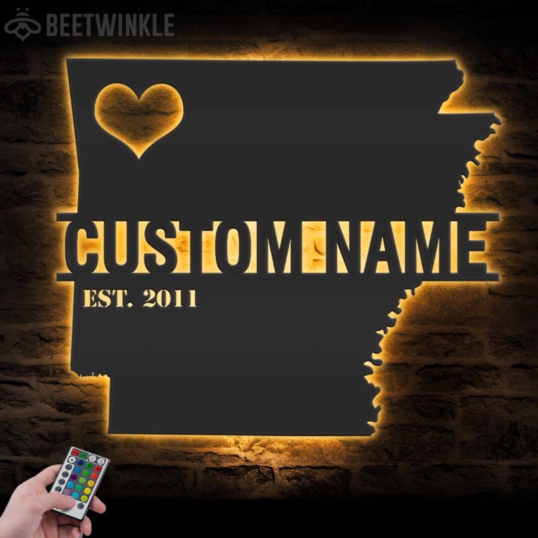 Custom Arkansas Map Metal Wall Art LED Light Personalized Arkansas ...