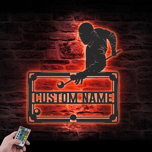 Custom Man Playing Billiards Metal Wall Art With LED Light Personalized ...