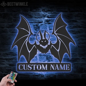Custom Bat Metal Wall Art With LED Light Personalized Halloween Bat ...