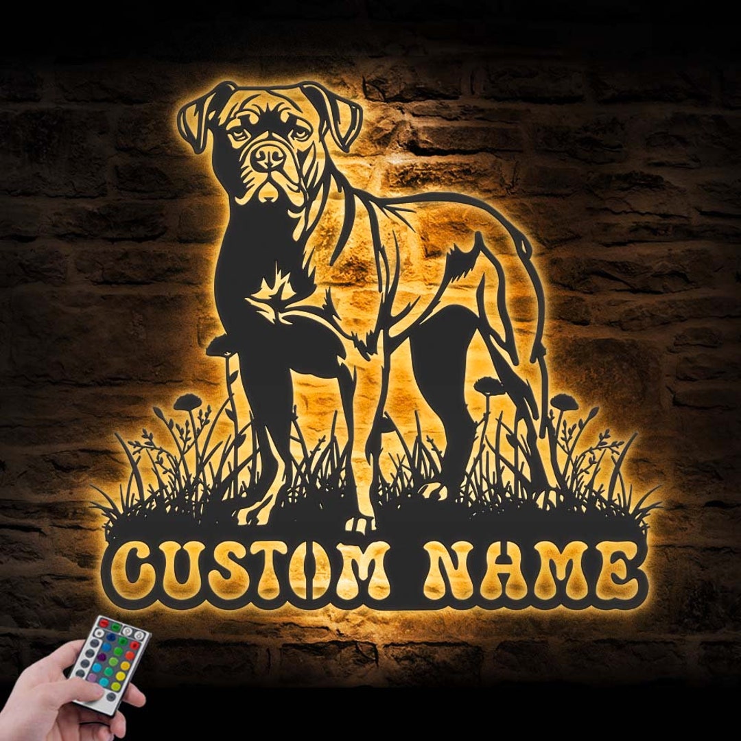 Custom Cane Corso Metal Wall Art LED Light Personalized Dog Lover Name ...