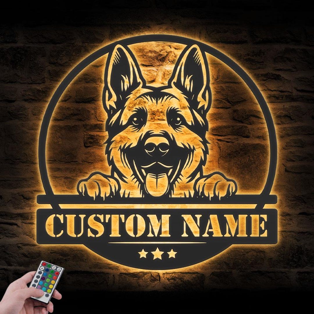 Custom Peeking German Shepherd Metal Wall Art LED Light Personalized ...