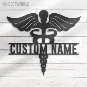 Custom Medical Symbol Caduceus MD Star Nursing Metal Wall Art LED Light ...