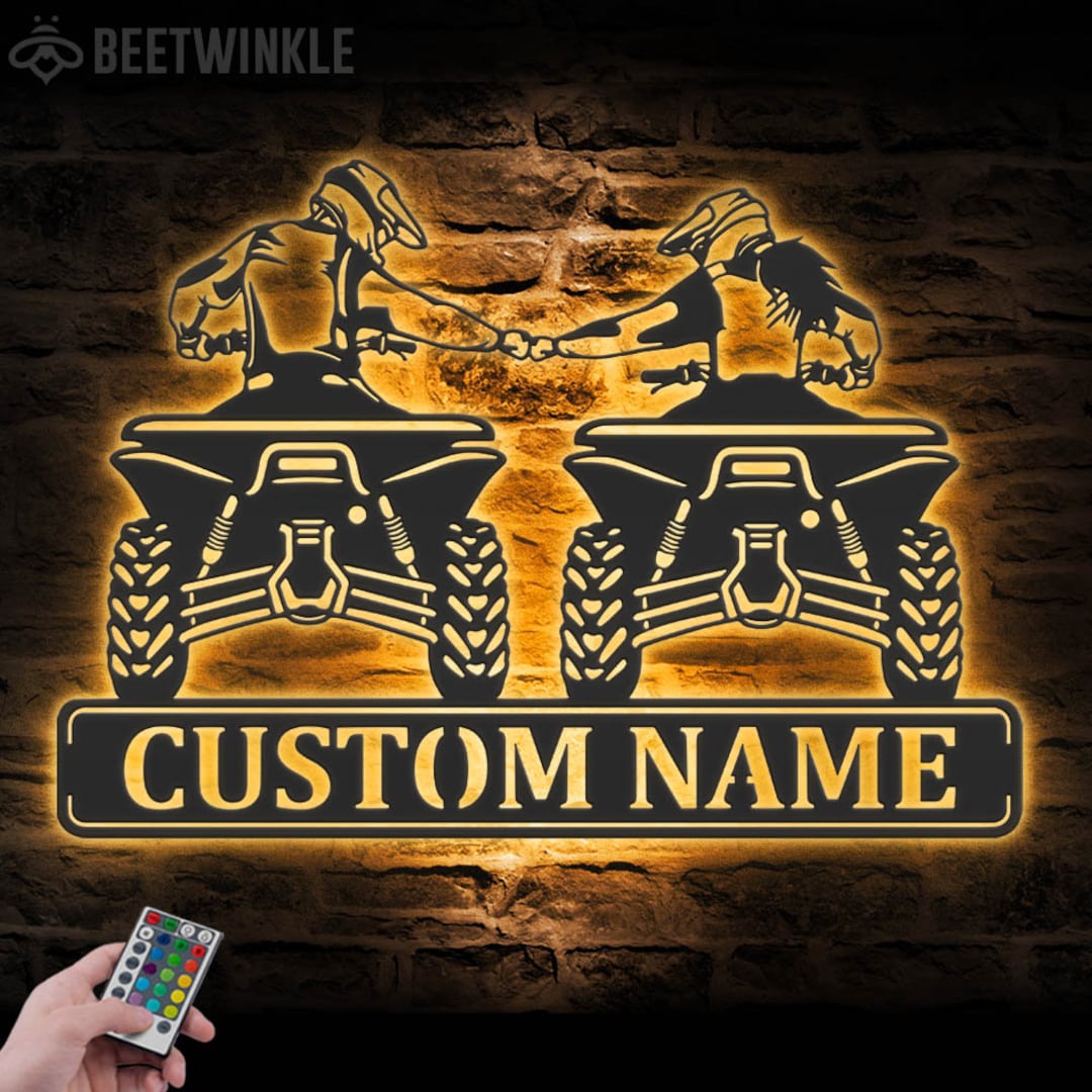 Custom Family ATV Quad Motocross Couple Biker Metal Wall Art LED Light ...