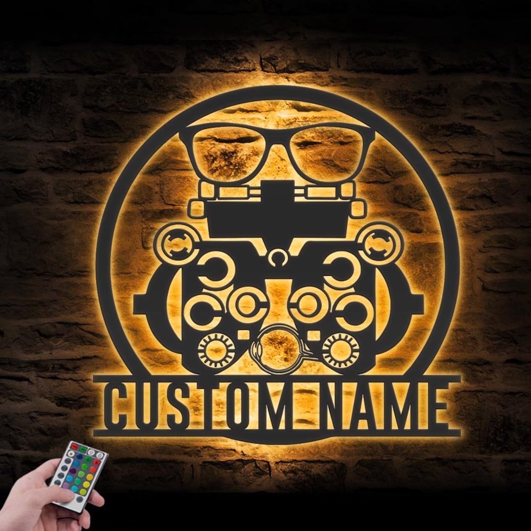 Custom Optometry Optician Metal Wall Art LED Light Personalized Eyes ...