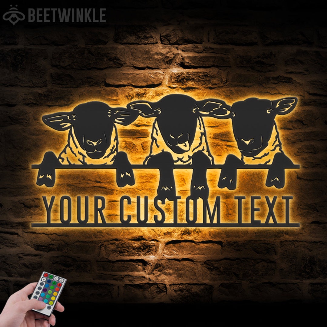 Custom Sheep Farmhouse Metal Wall Art LED Light Personalized Sheep Farm ...