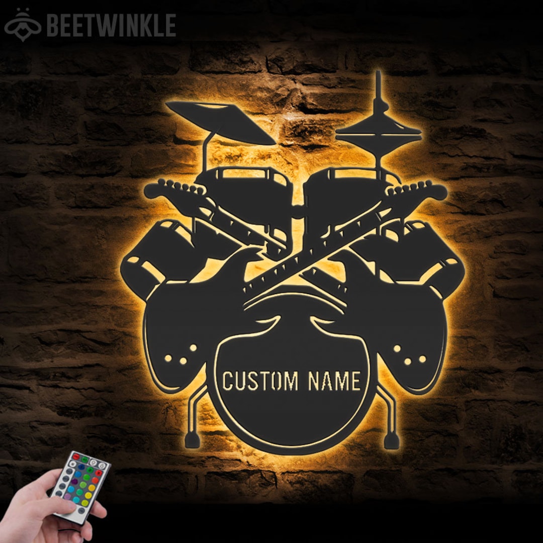 Custom Music Band Metal Wall Art LED Light Personalized Music Room Name ...