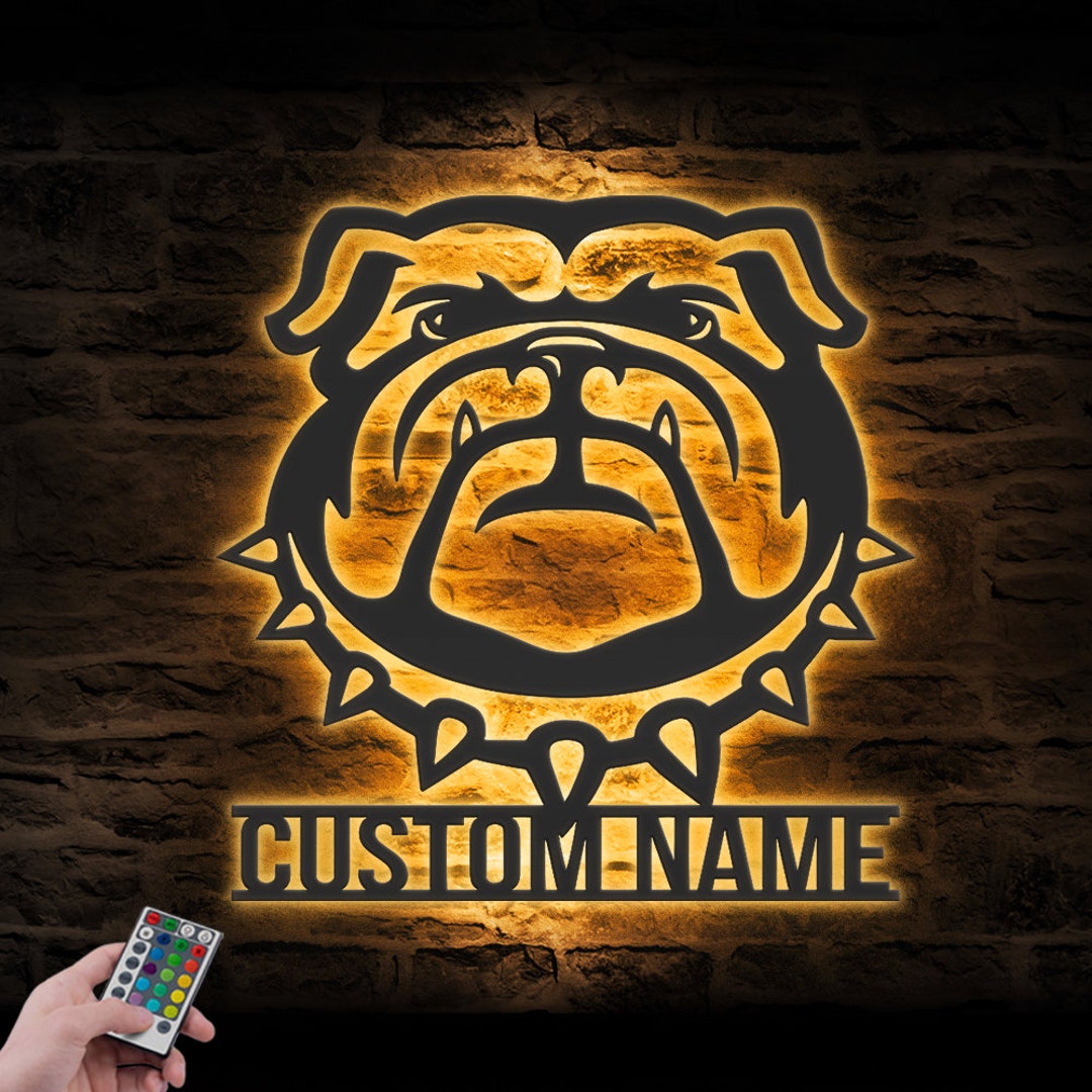 Custom Bulldog Metal Wall Art LED Light Personalized Dog Lover Name ...