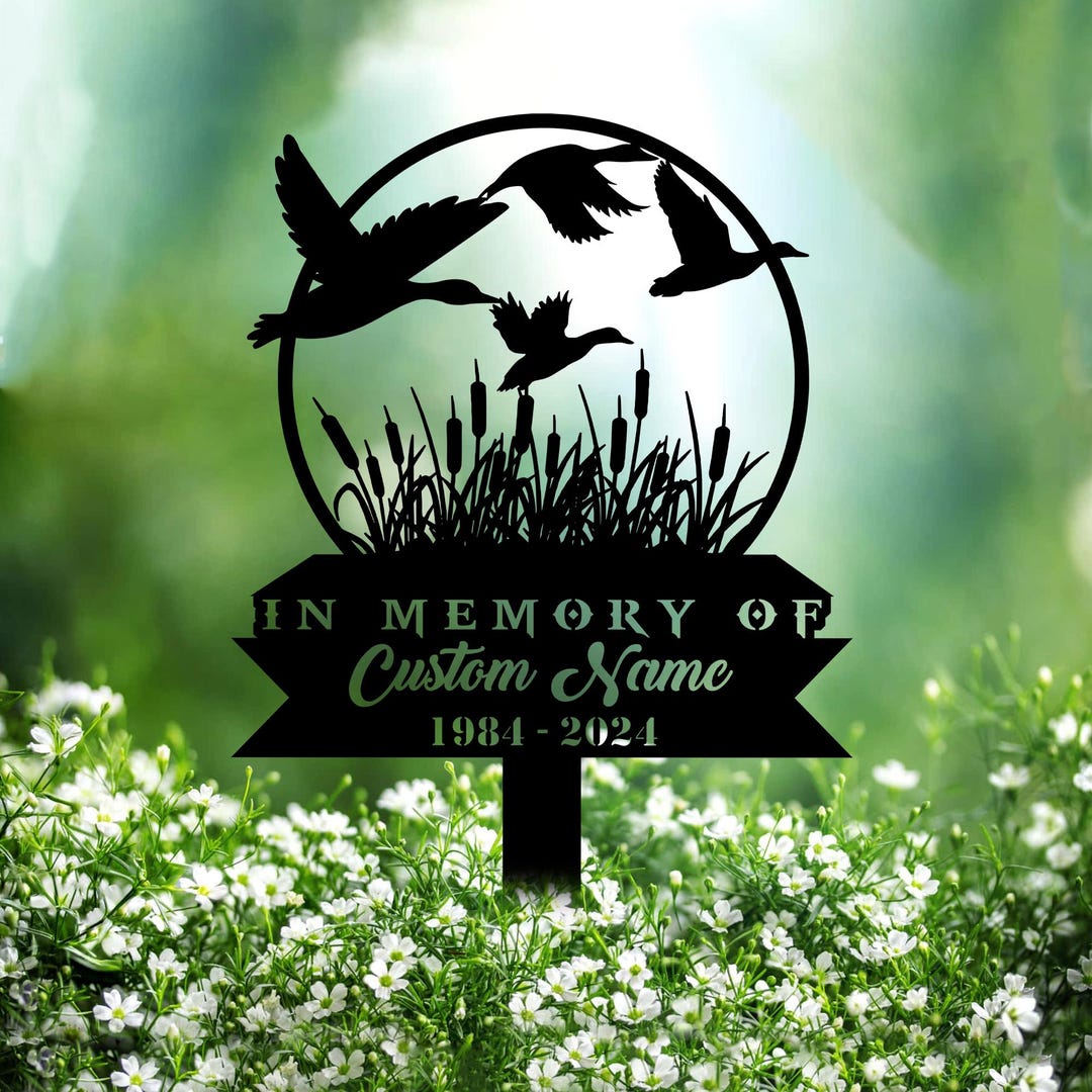 Custom Mallard Duck Hunter Metal Memorial Stake Personalized Hunting ...