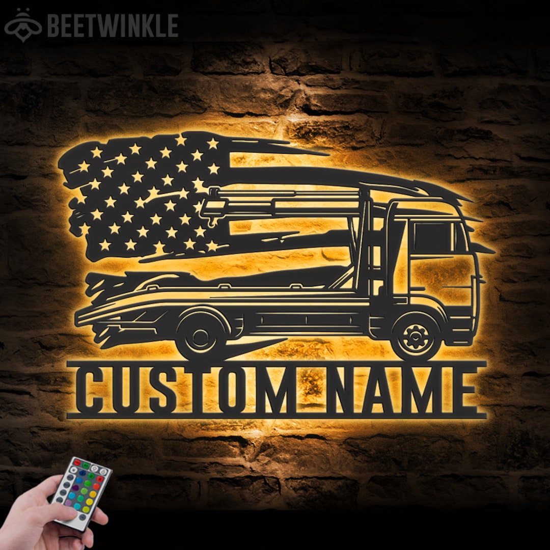 Custom US Rotator Tow Truck Driver Metal Wall Art LED Light ...