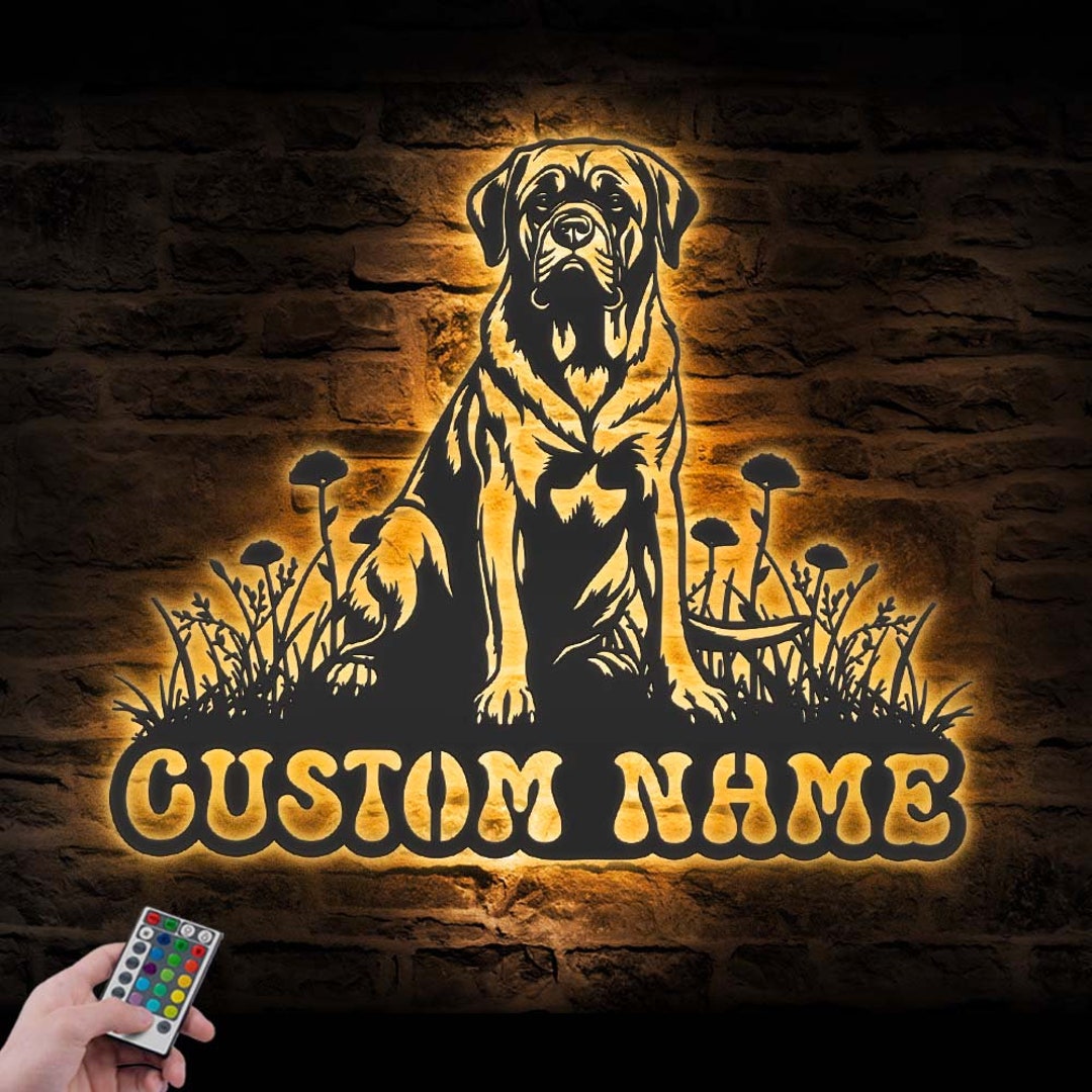 Custom English Mastiff Metal Wall Art LED Light Personalized - Etsy