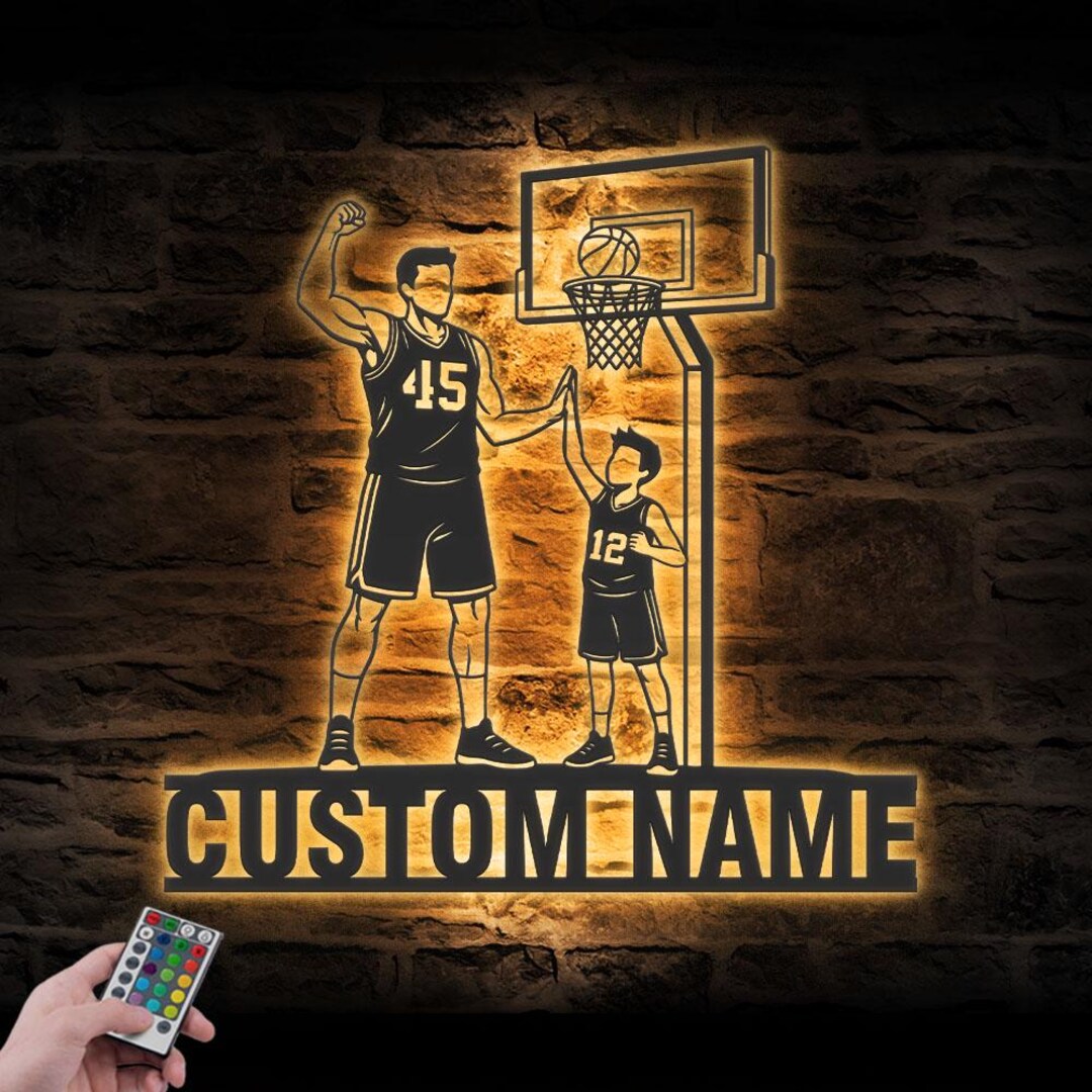 Custom Father Son Basketball Cheer Metal Wall Art LED Light ...