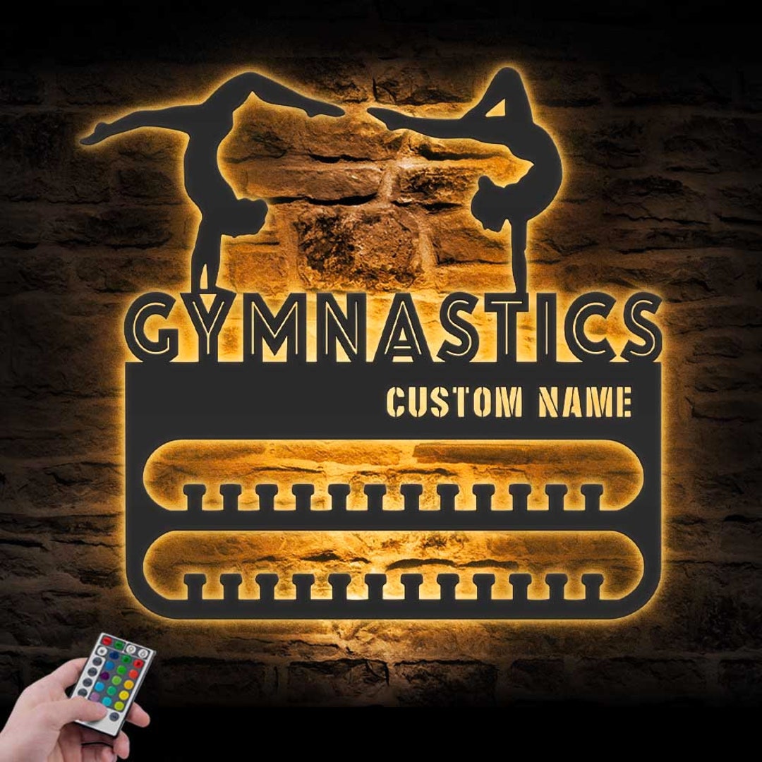 Custom Girl Gymnastics Medal Hanger With Led Light Medal Holder Display ...