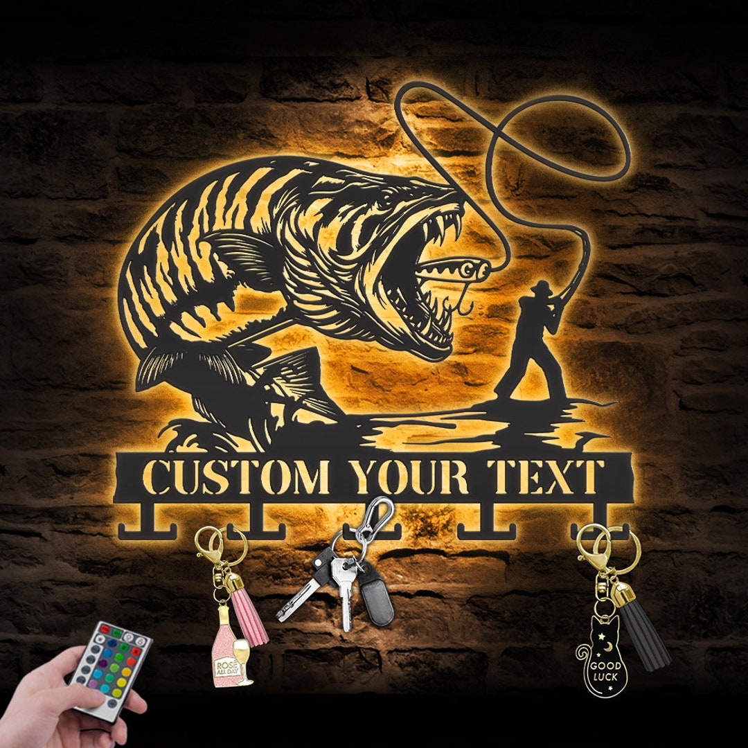 Custom Muskellunge Musky Muskie Fishing Key Holder Metal Wall Art LED ...