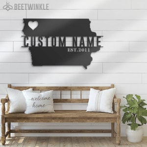 Custom Iowa Map Metal Wall Art LED Lights Personalized Iowa State Name ...
