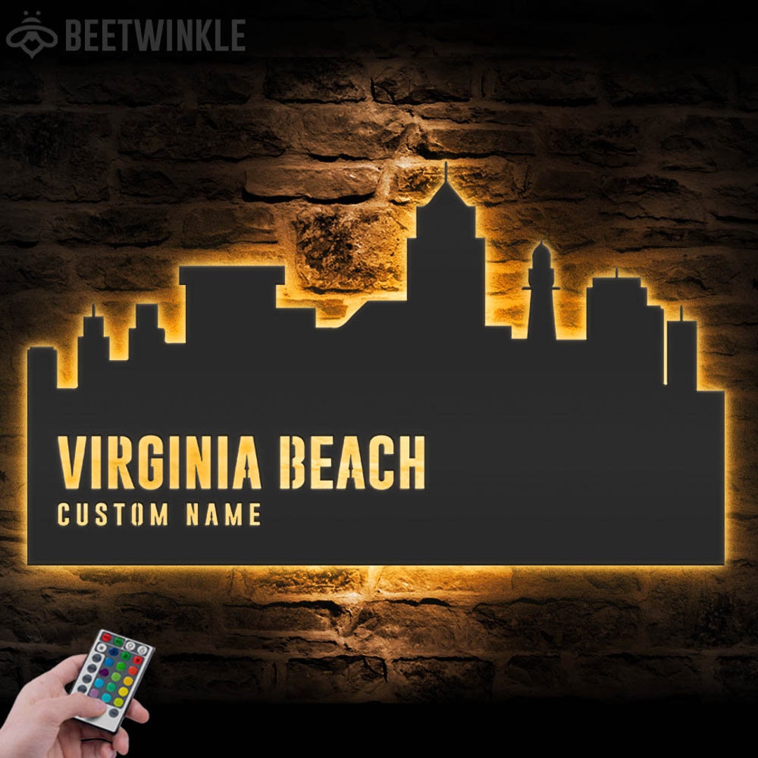 Custom Virginia Beach Skyline Metal Wall Art LED Light Personalized ...