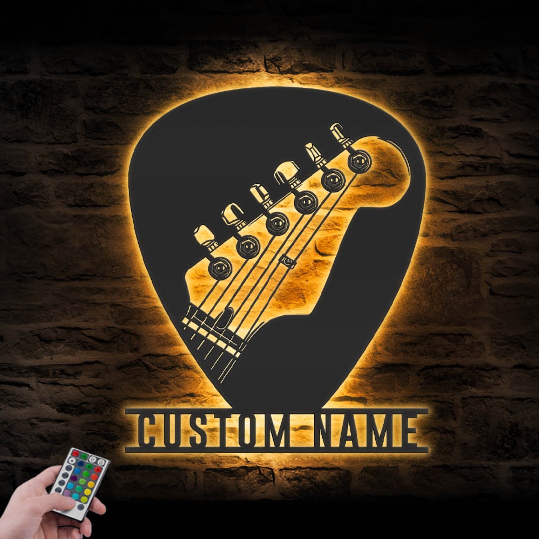 Custom Guitar Pick Metal Wall Art LED Light Personalized Guitar Player ...