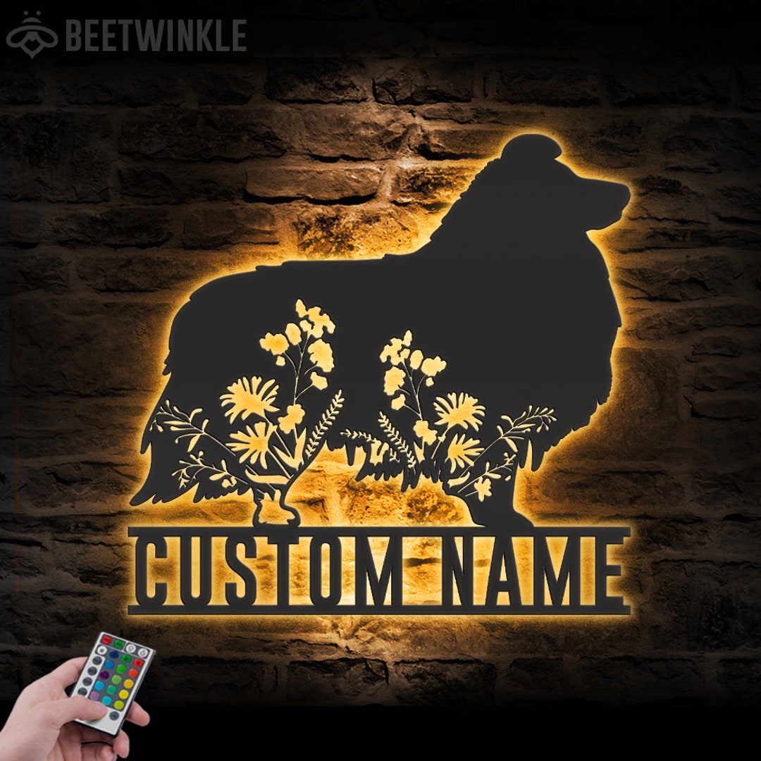 Custom Floral Shetland Sheepdog Metal Wall Art Ledlight Personalize ...