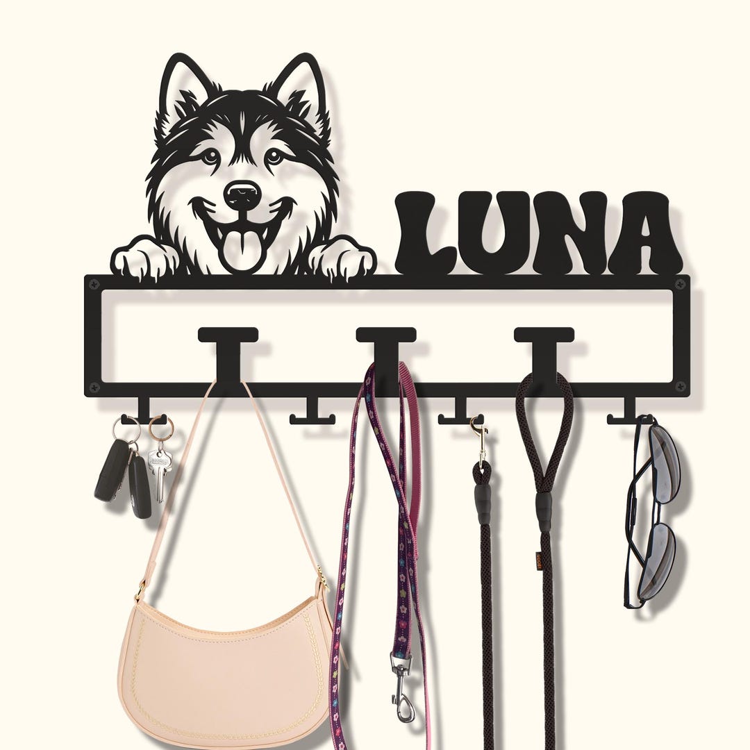 Custom Alaskan Klee Kai Dog Leash Collar Holder Personalized Entryway ...