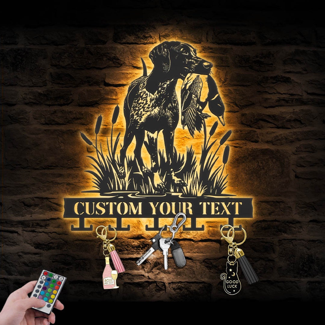 Custom German Shorthaired Pointer Hunting Key Holder Metal Wall Art LED ...