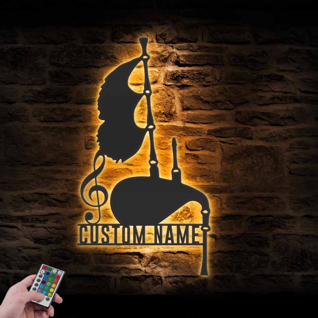 Custom Bagpipes Musical Instrument Metal Wall Art LED Light ...