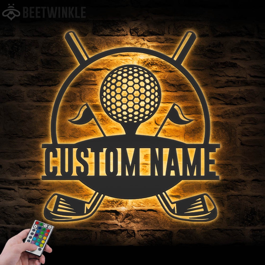 Custom Golfing Metal Wall Art LED Light Personalized Golfer Name Sign ...