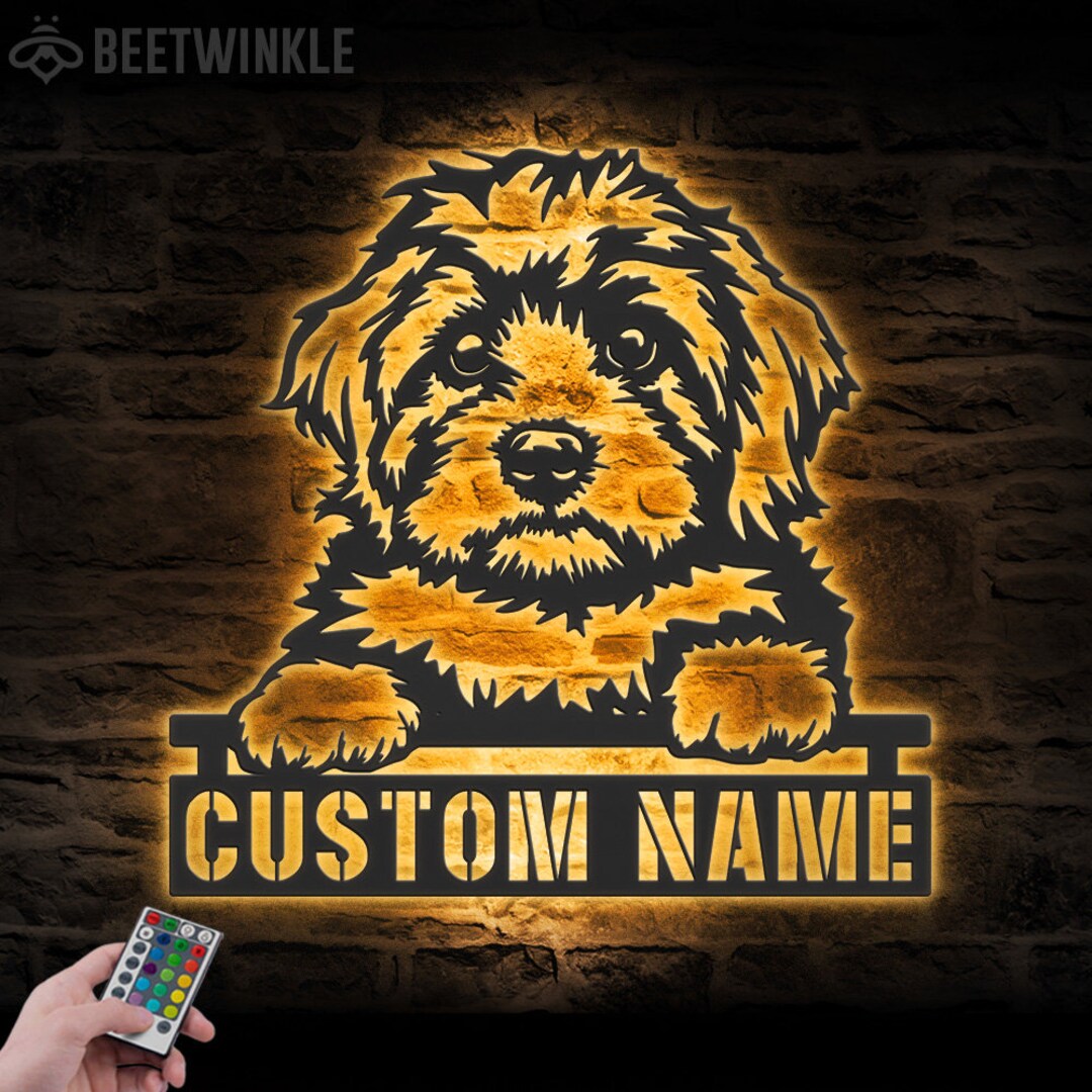 Custom Peeking Cavapoo Metal Wall Art LED Light Personalized Cavoodle ...
