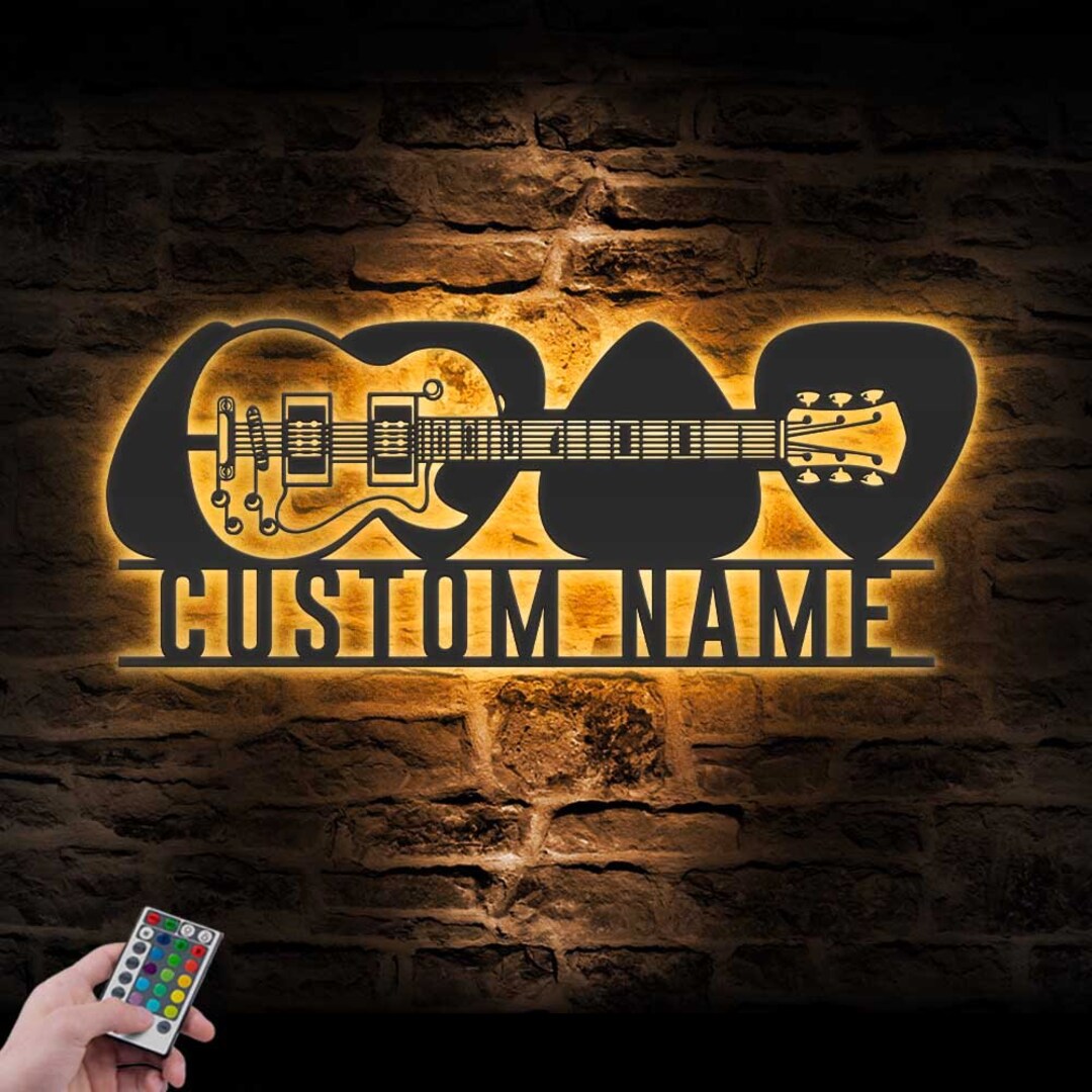 Custom Electric Guitar Pick Metal Wall Art LED Light Personalized ...