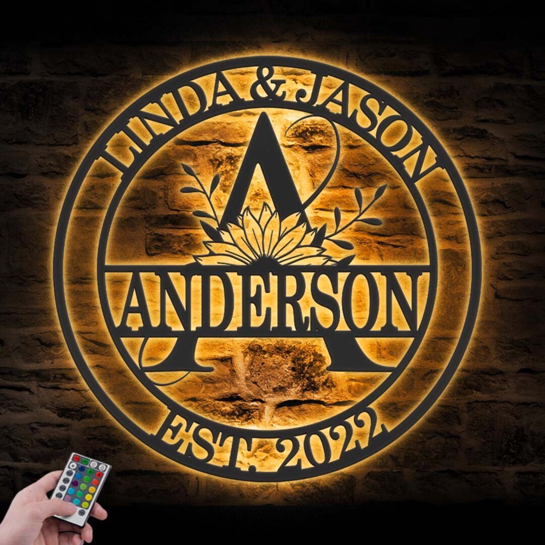 Custom Sunflower Alphabet Letter Name Monogram Metal Wall Art LED Light ...