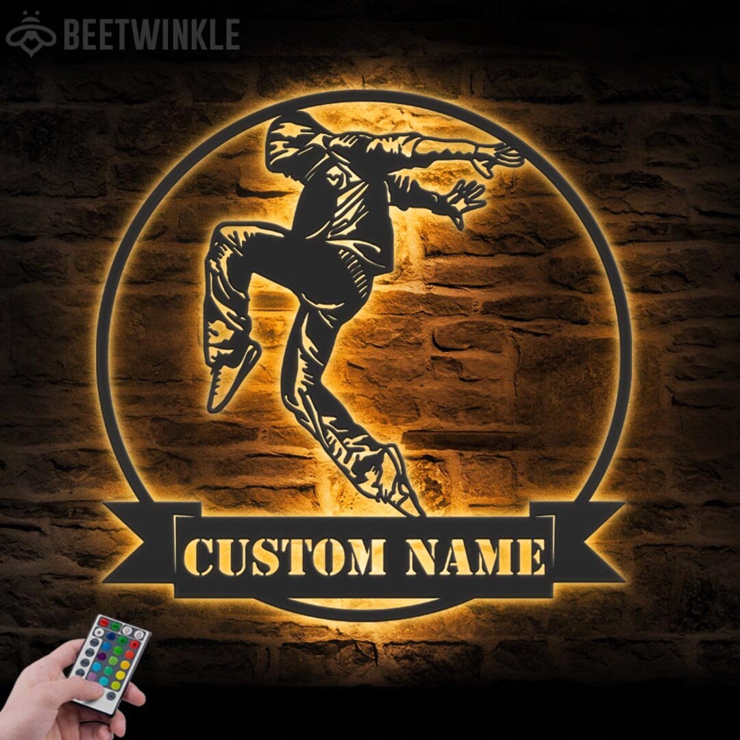 Custom Boy Leaping Dancer Metal Wall Art LED Lights Personalized Man ...