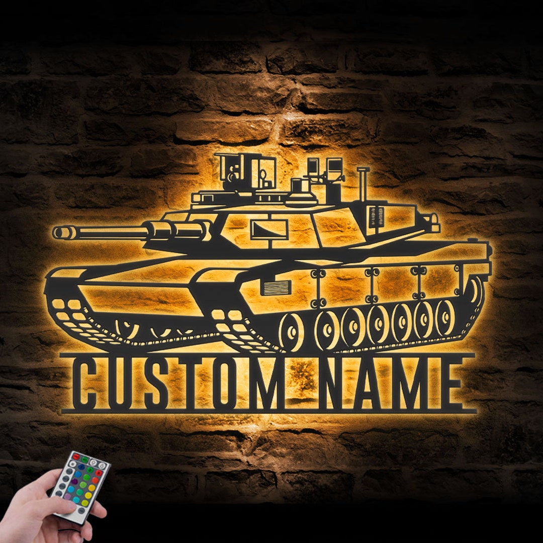 Custom Soldier Military Tank Metal Wall Art LED Light Personalized Army ...