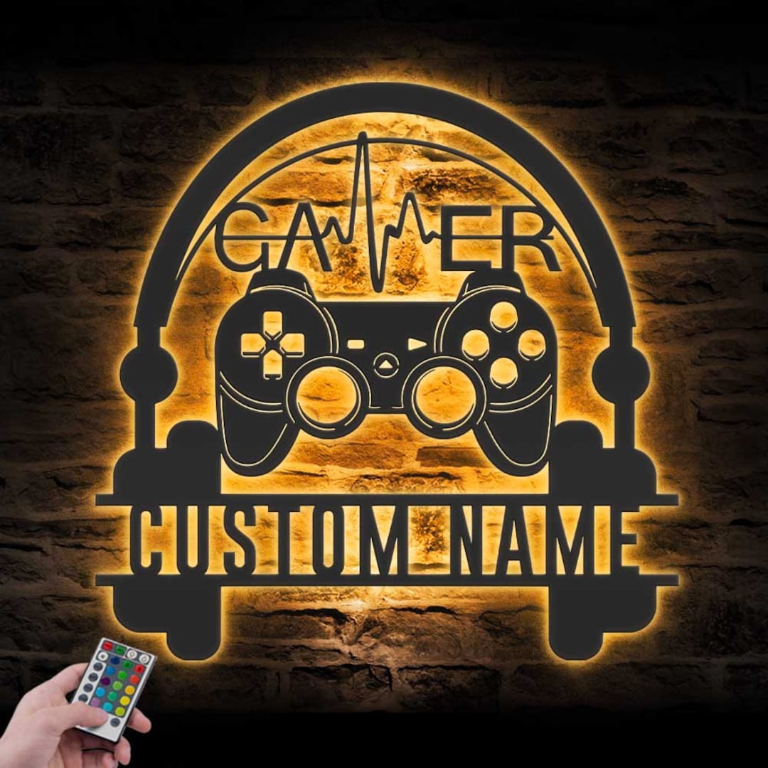 Custom Video Game Room Metal Wall Art LED Light Personalized Gamer Name ...