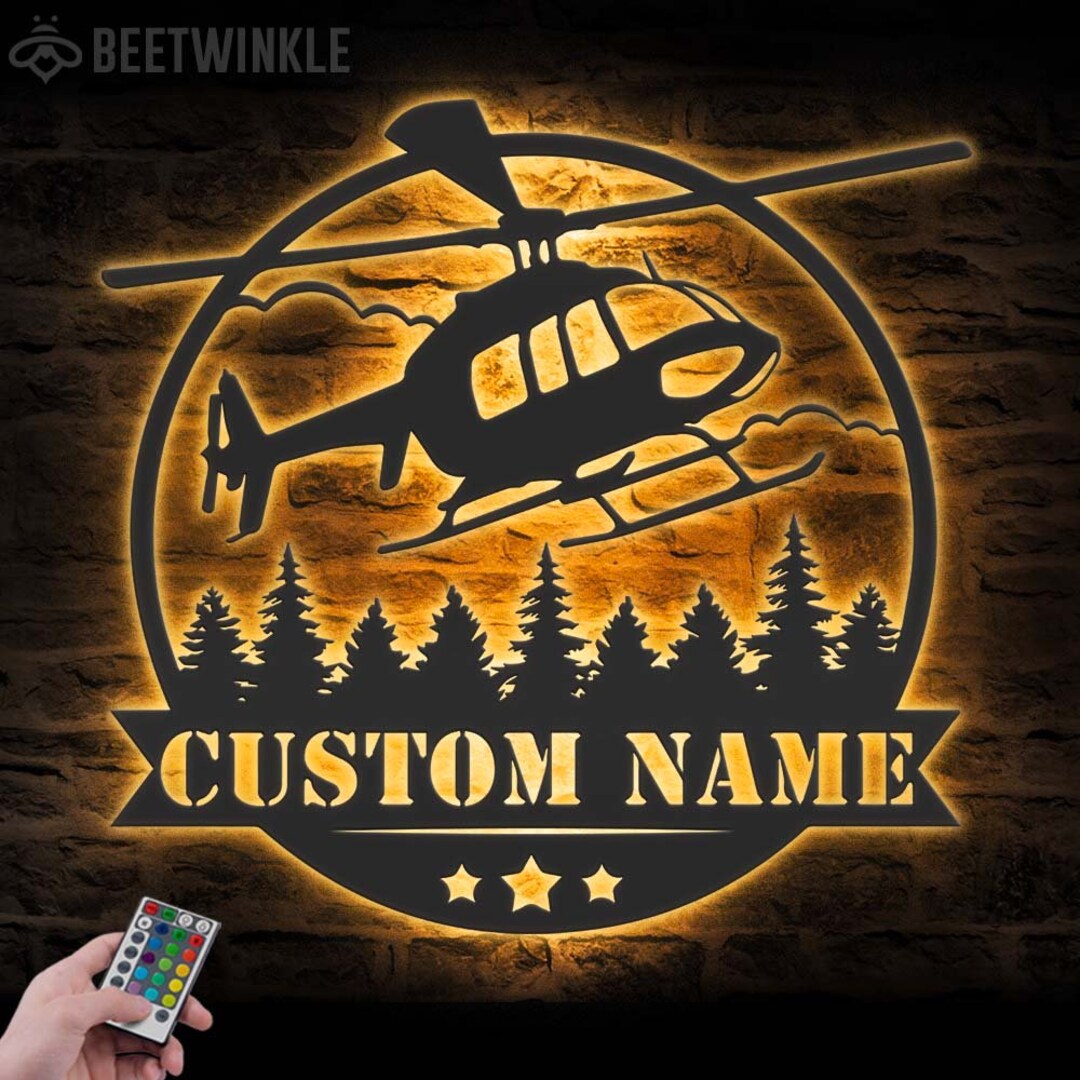 Custom Helicopter Airplane Metal Wall Art LED Light Personalized Pilot ...