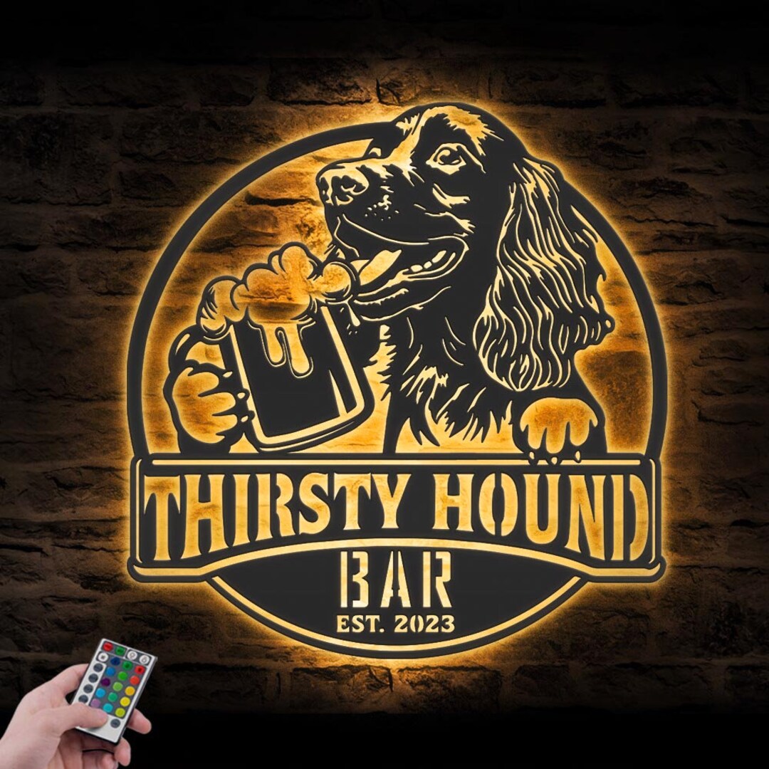 Custom Funny Boykin Spaniel Thirsty Beer Pub Metal Wall Art LED Light ...